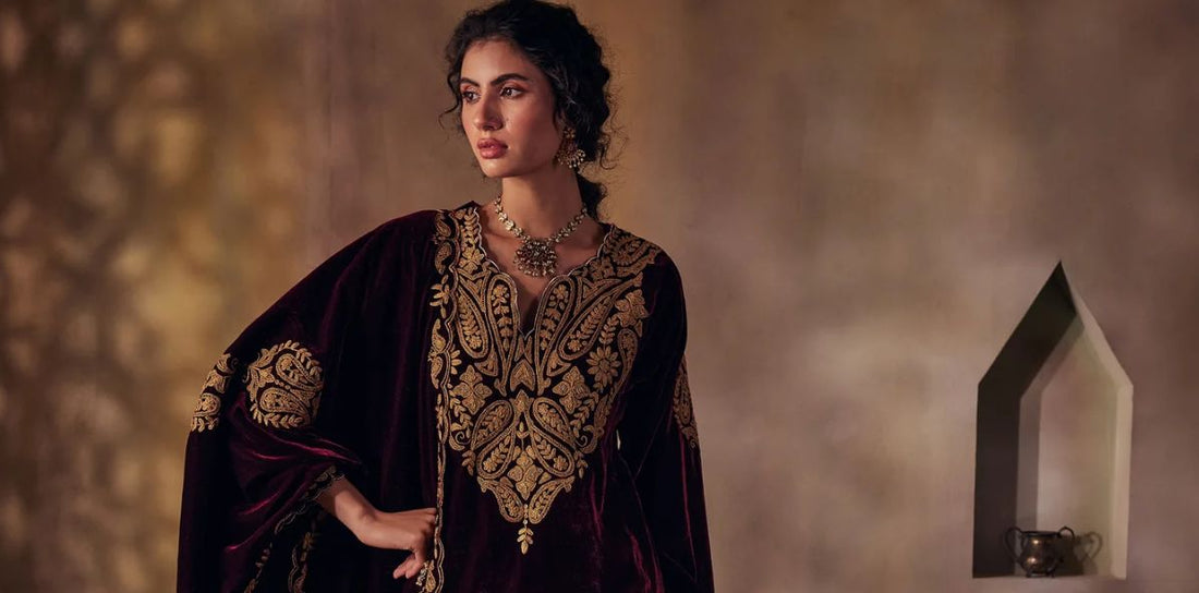 5 Silk Velvet Tilla Work Kurta Sets for Wedding Parties | Koshur India