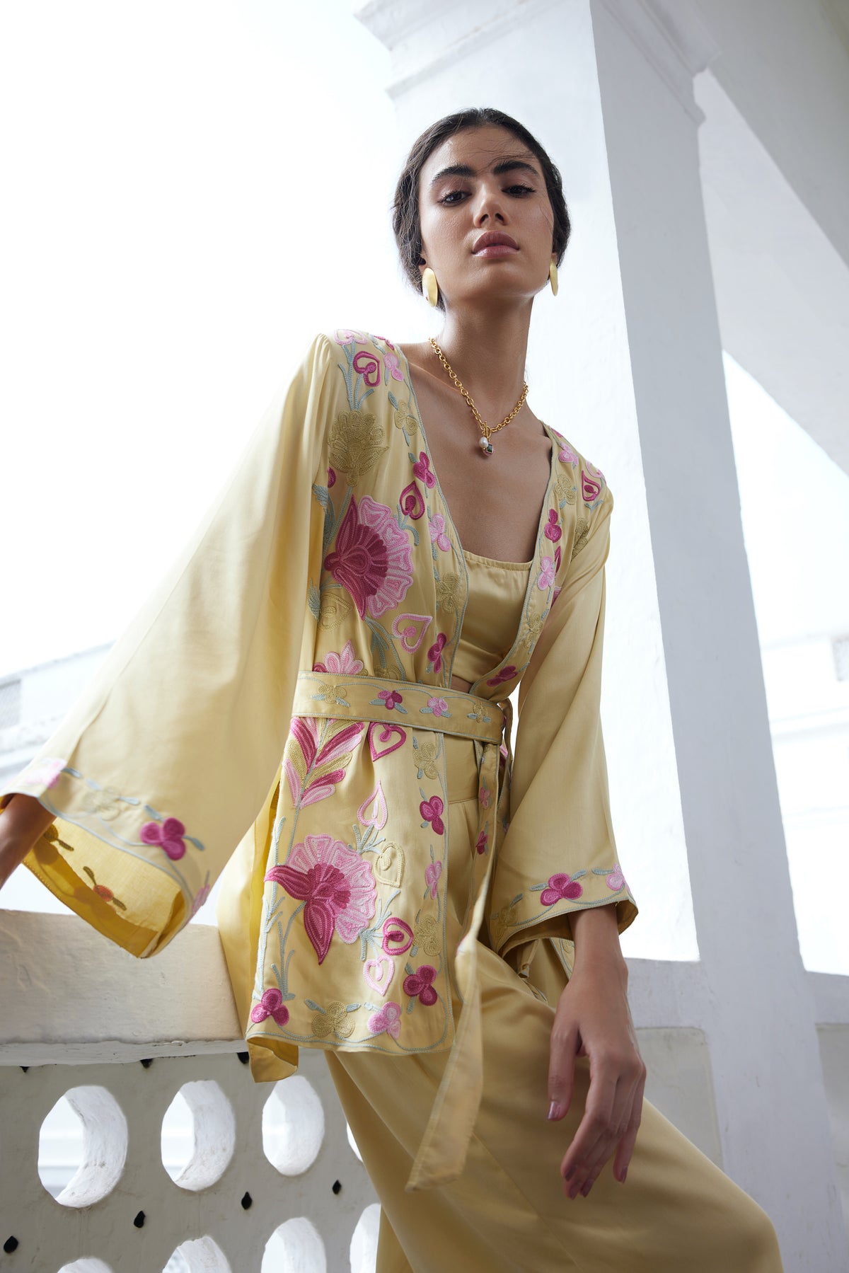 Lemon Kimono Co-ord Set | Koshur India